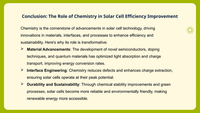 Role of chemistry in Efficiency Improvement in solar cell | PPT