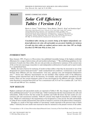 Solar cell eciency tables (version 11) | PDF | Chemistry | Science