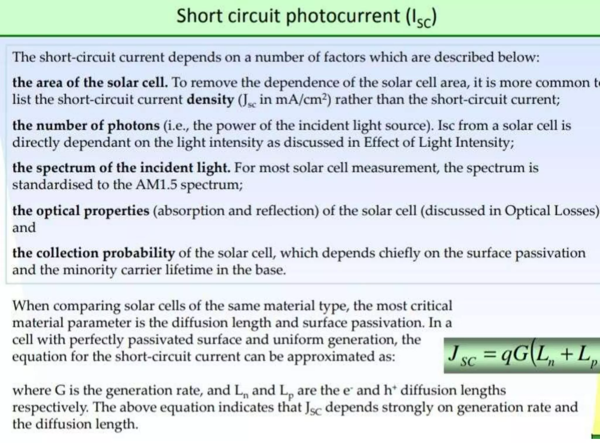 Solar cell isc joc open circuit in details | PPT