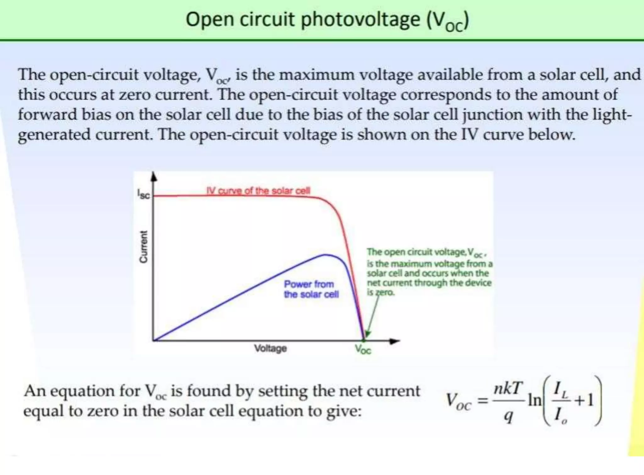 Solar cell isc joc open circuit in details | PPTX