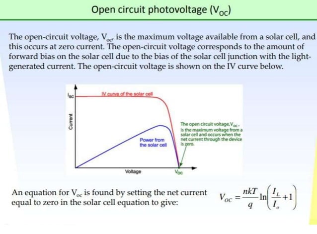 Solar cell isc joc open circuit in details | PPTX