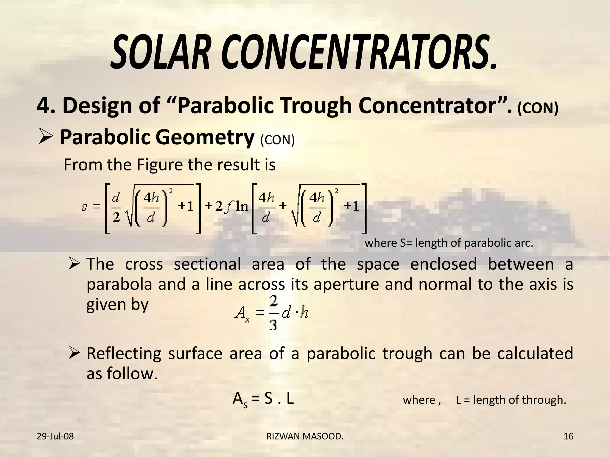 PARABOLIC TROUGH SOLAR CONCENTRATOR | PDF