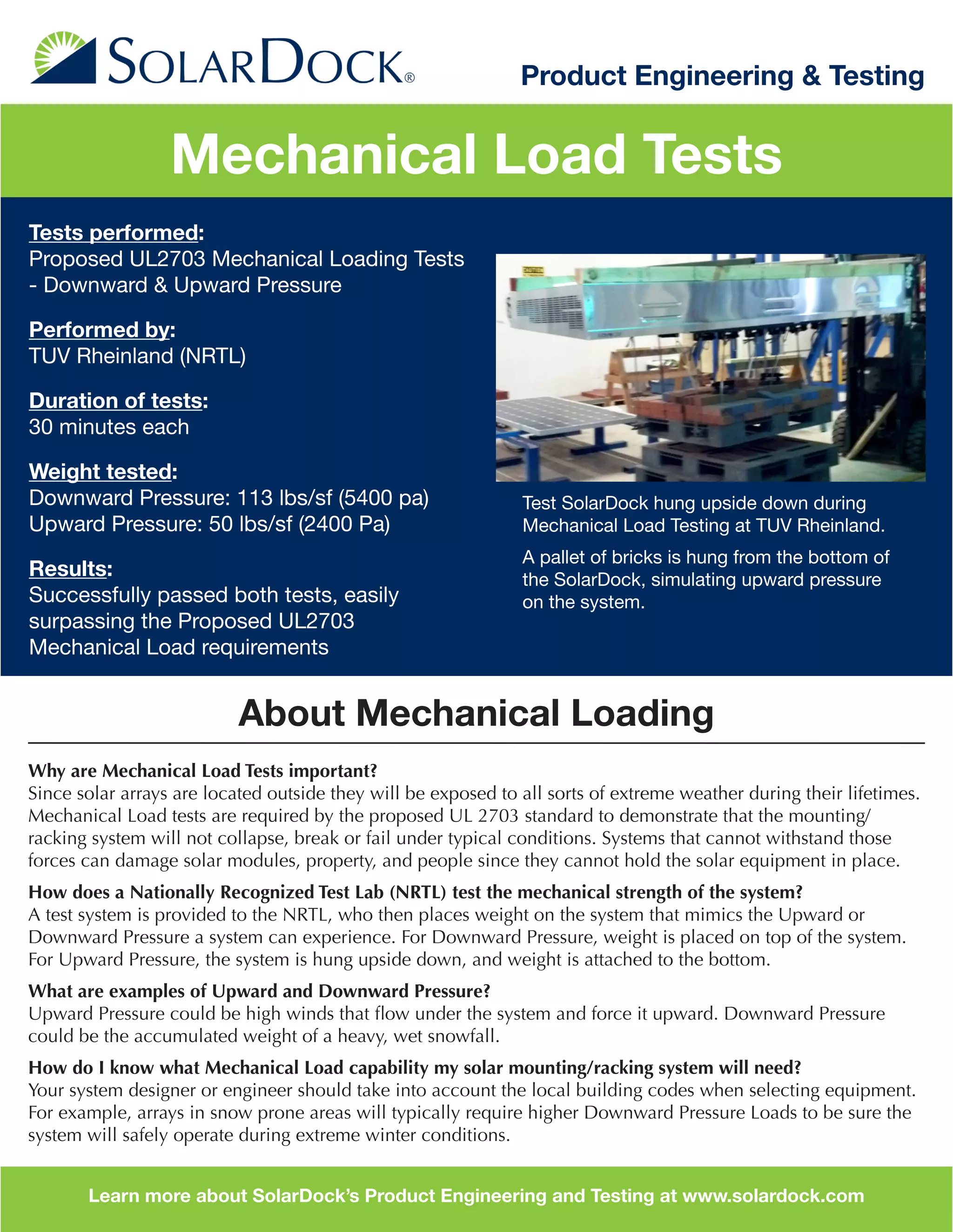 SolarDock Mechanical Load Testing Info Sheet | PDF | Weather | Science