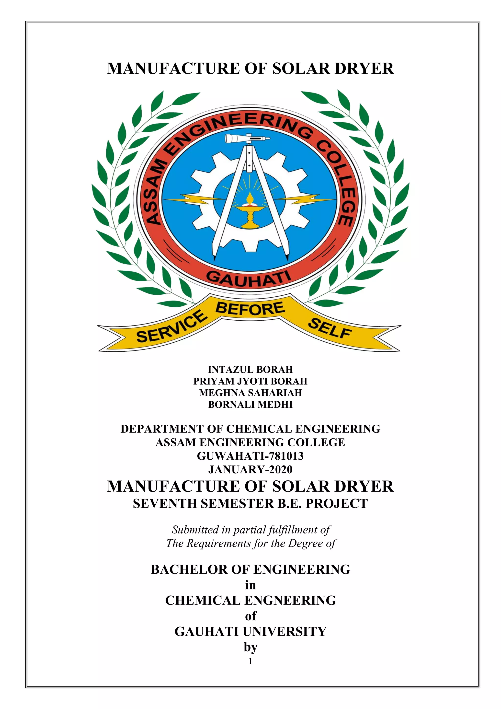 PROJECT REPORT ON SOLAR DRYER | PDF