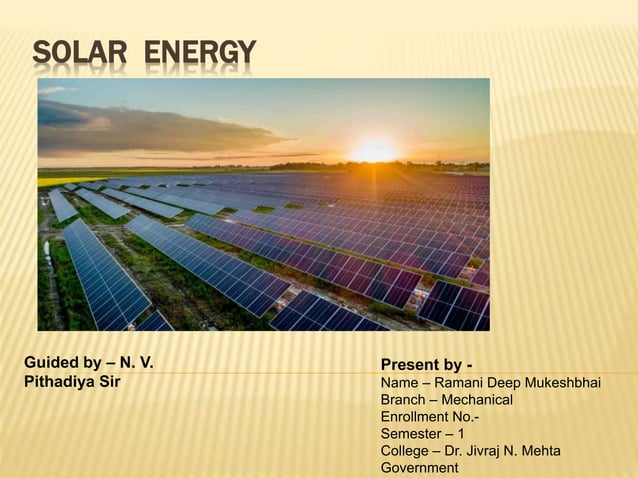 Solar Energy presentation ppt | PPTX | Power and Energy Industry | Industries