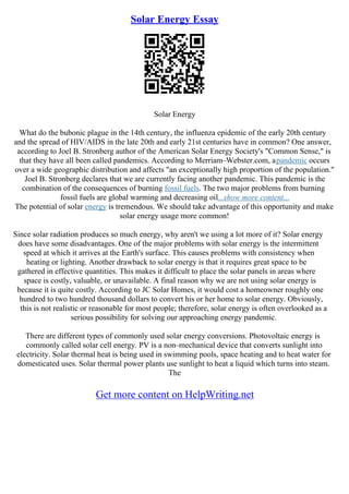 Solar Energy Essay | PDF