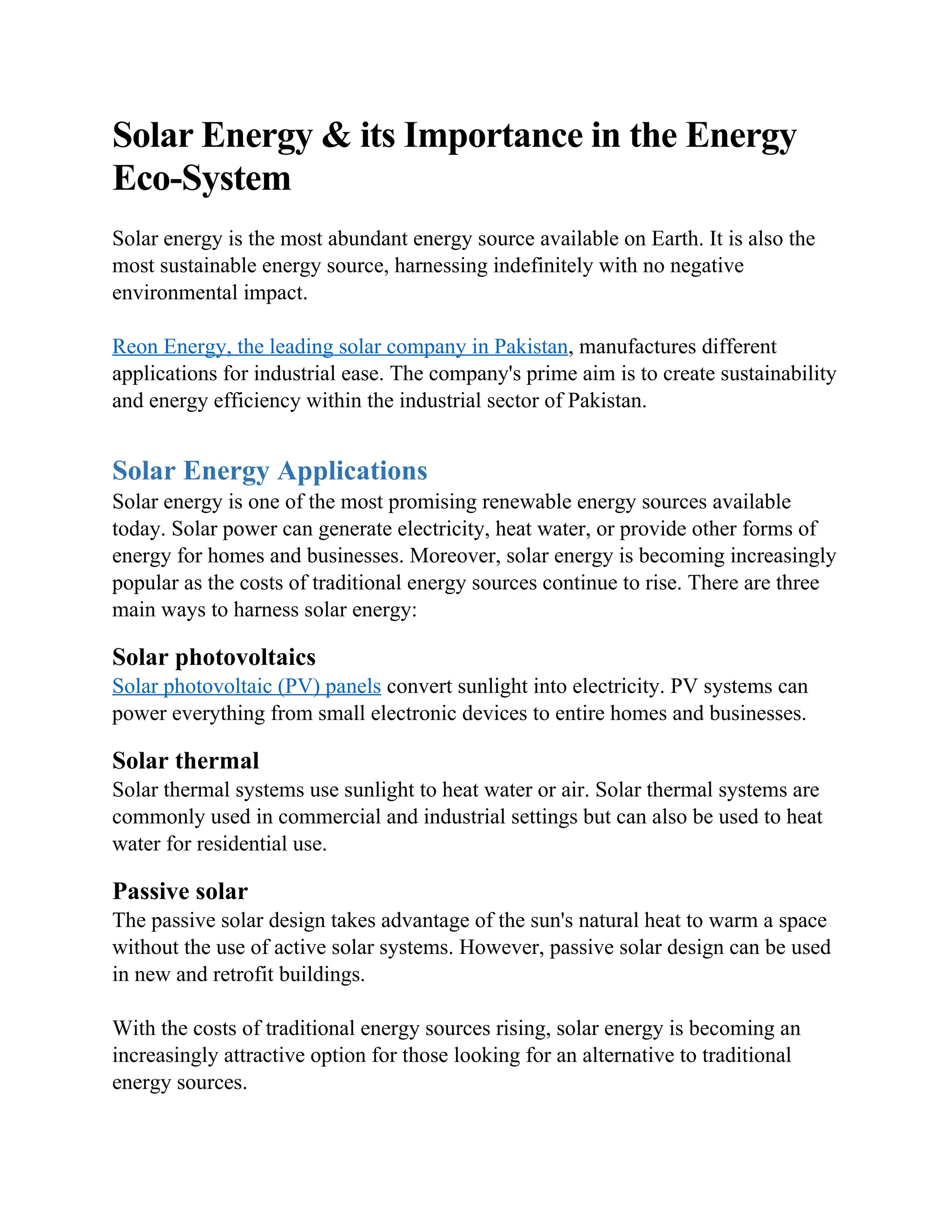 Solar Energy & its Importance in the Energy Eco-System | PDF