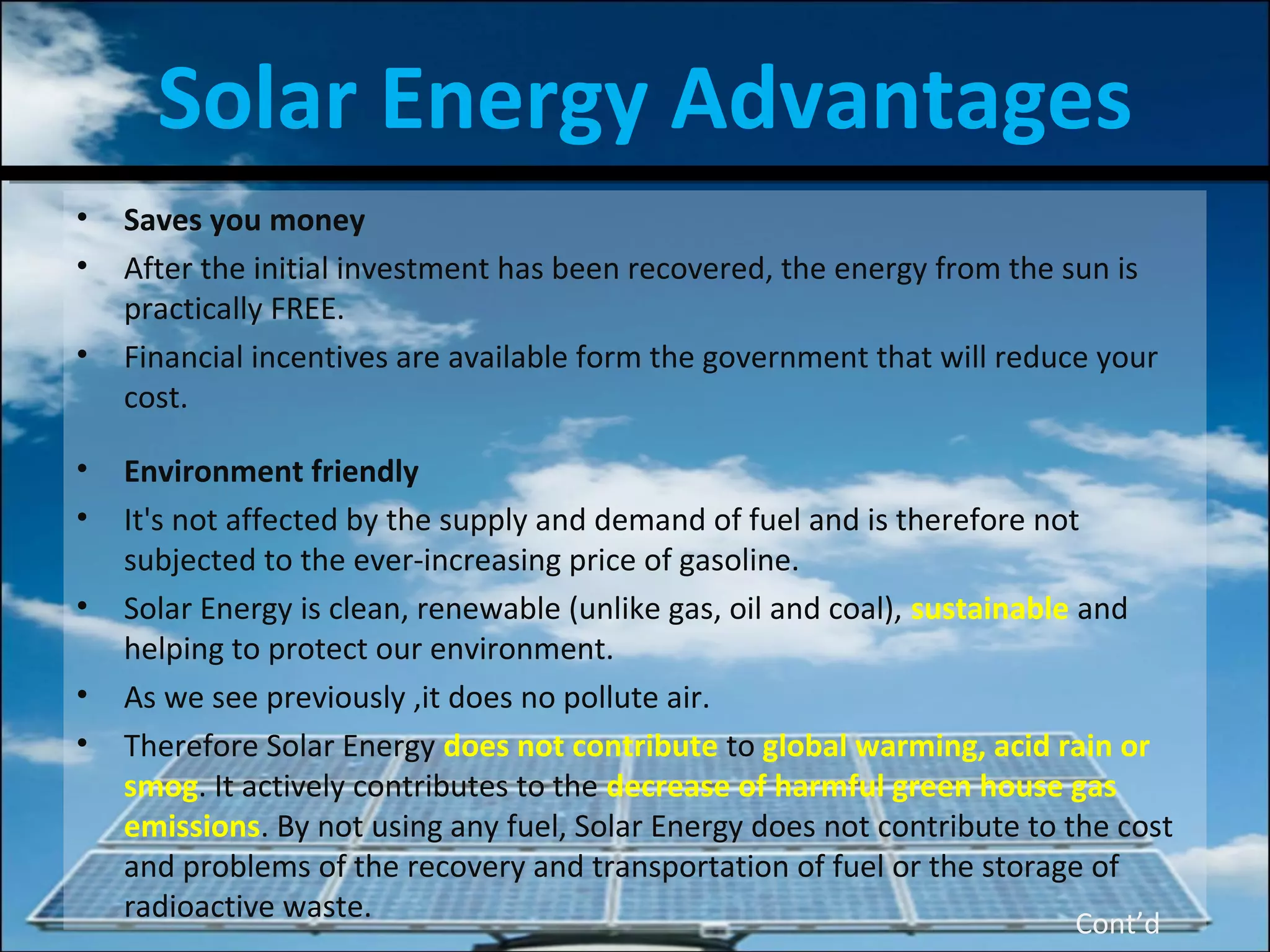 ADVANTAGE & DISADVANTAGE OF SOLAR ENERGY | PPT