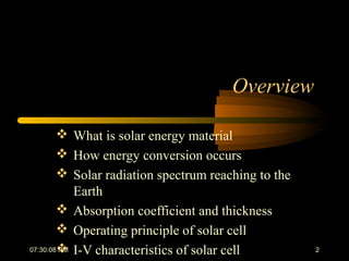 Solar Energy materials and its operation | PPT