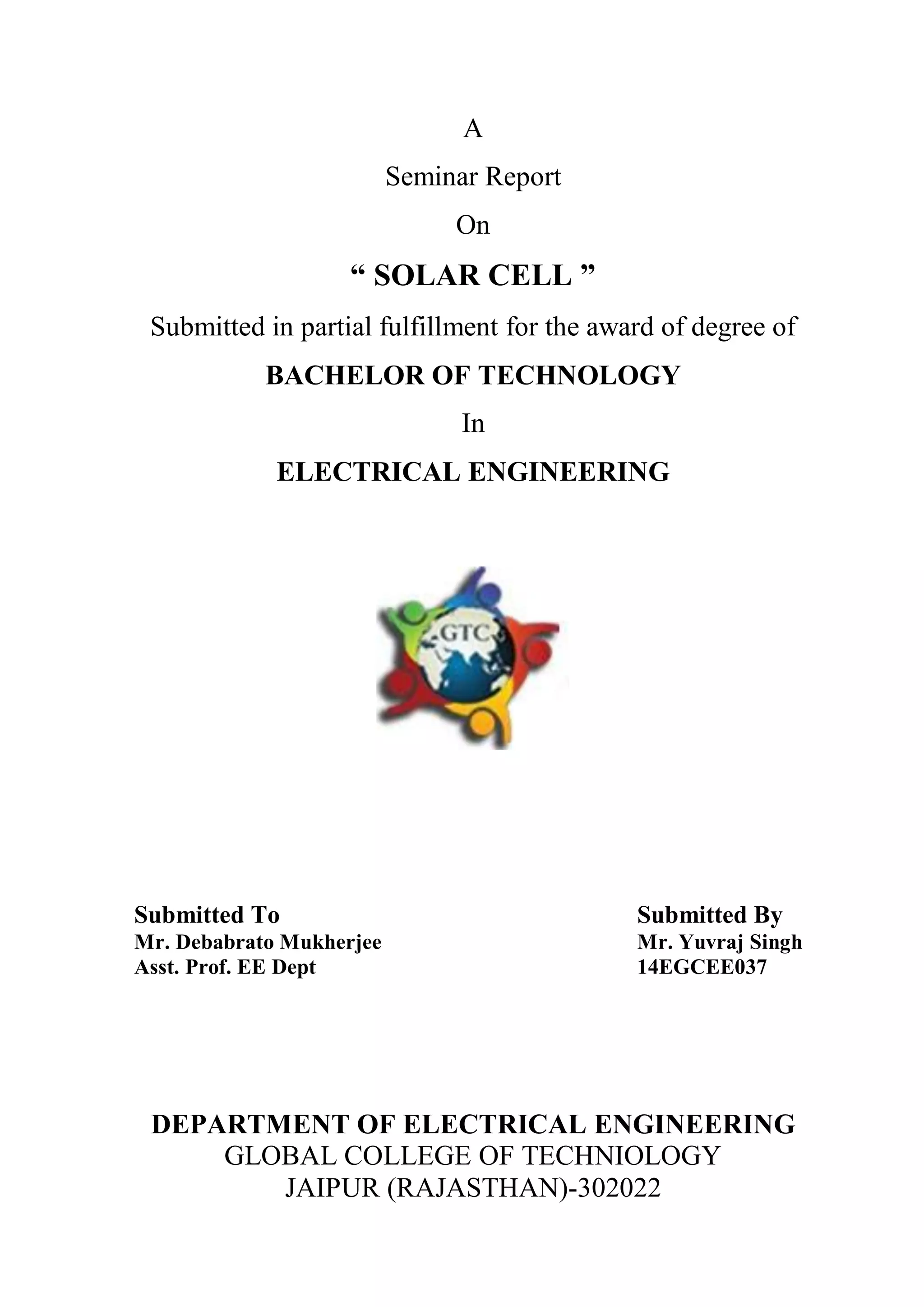 front page of Solar cell report | PDF