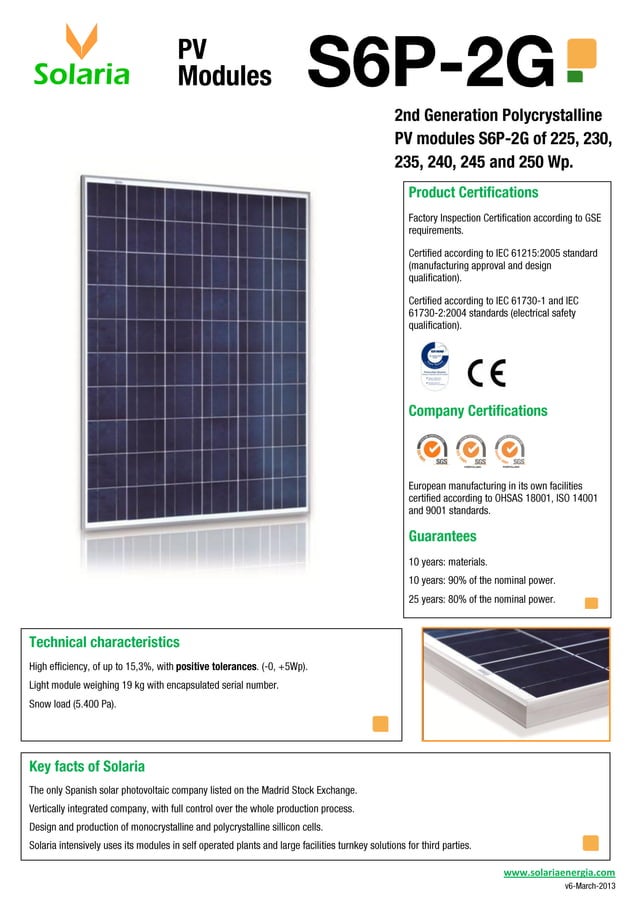Solaria s6 p235 - Datasheet | PDF
