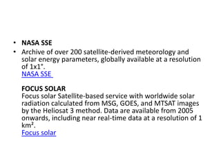 Solar irradiance data sources & software | PPTX