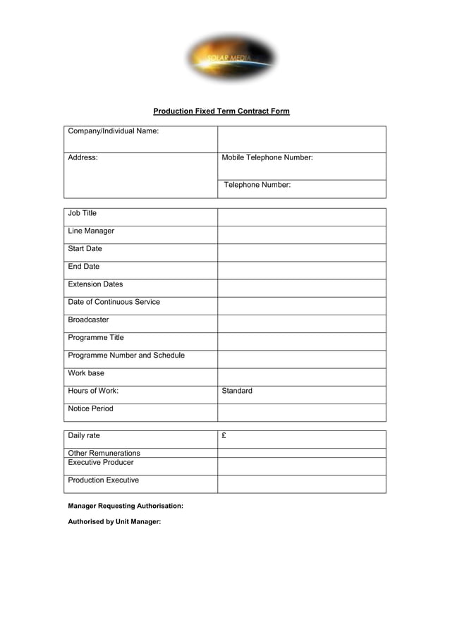 Solar media production fixed term contract form | PDF