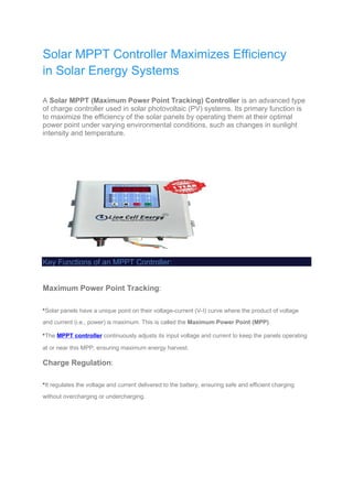 Solar MPPT Controller Maximizes Efficiency in Solar Energy Systems.ppt