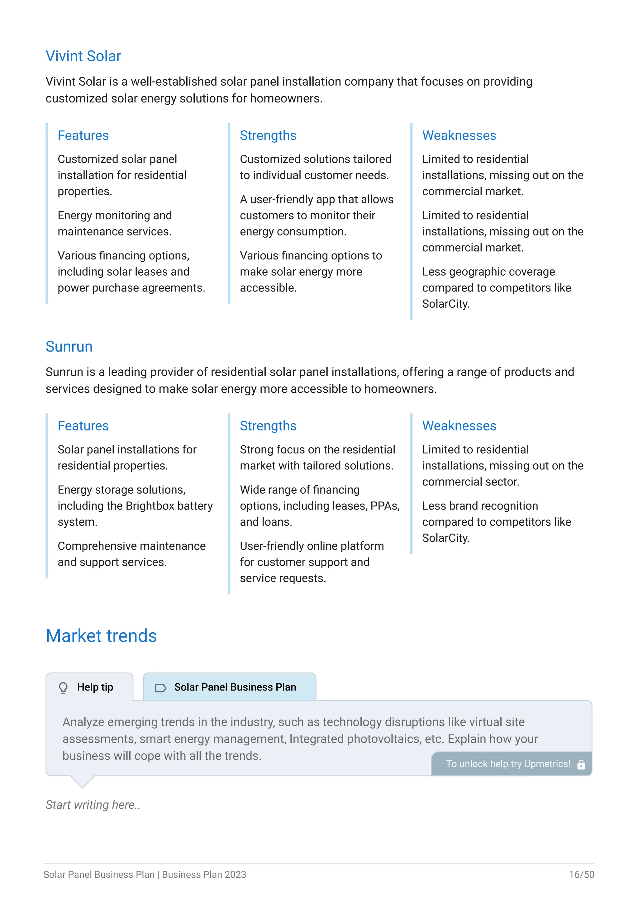 Solar Panel Business Plan Example | upmetrics | PDF