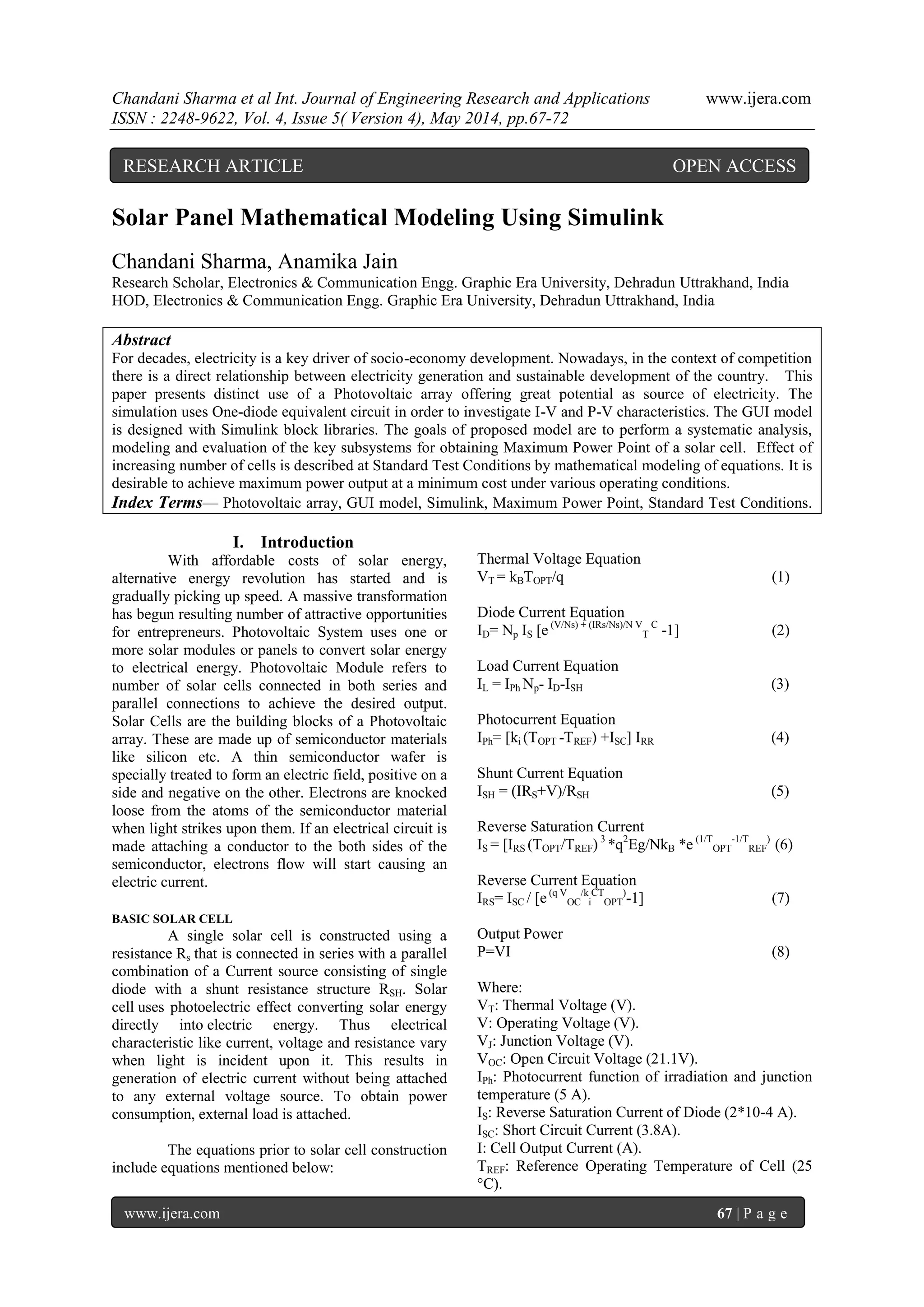 Solar panel mathematical modelling using simulink | PDF | Physics | Science