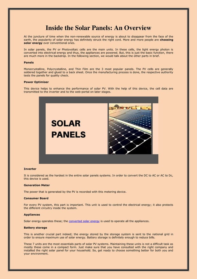 Inside the Solar Panels: An Overview | PDF