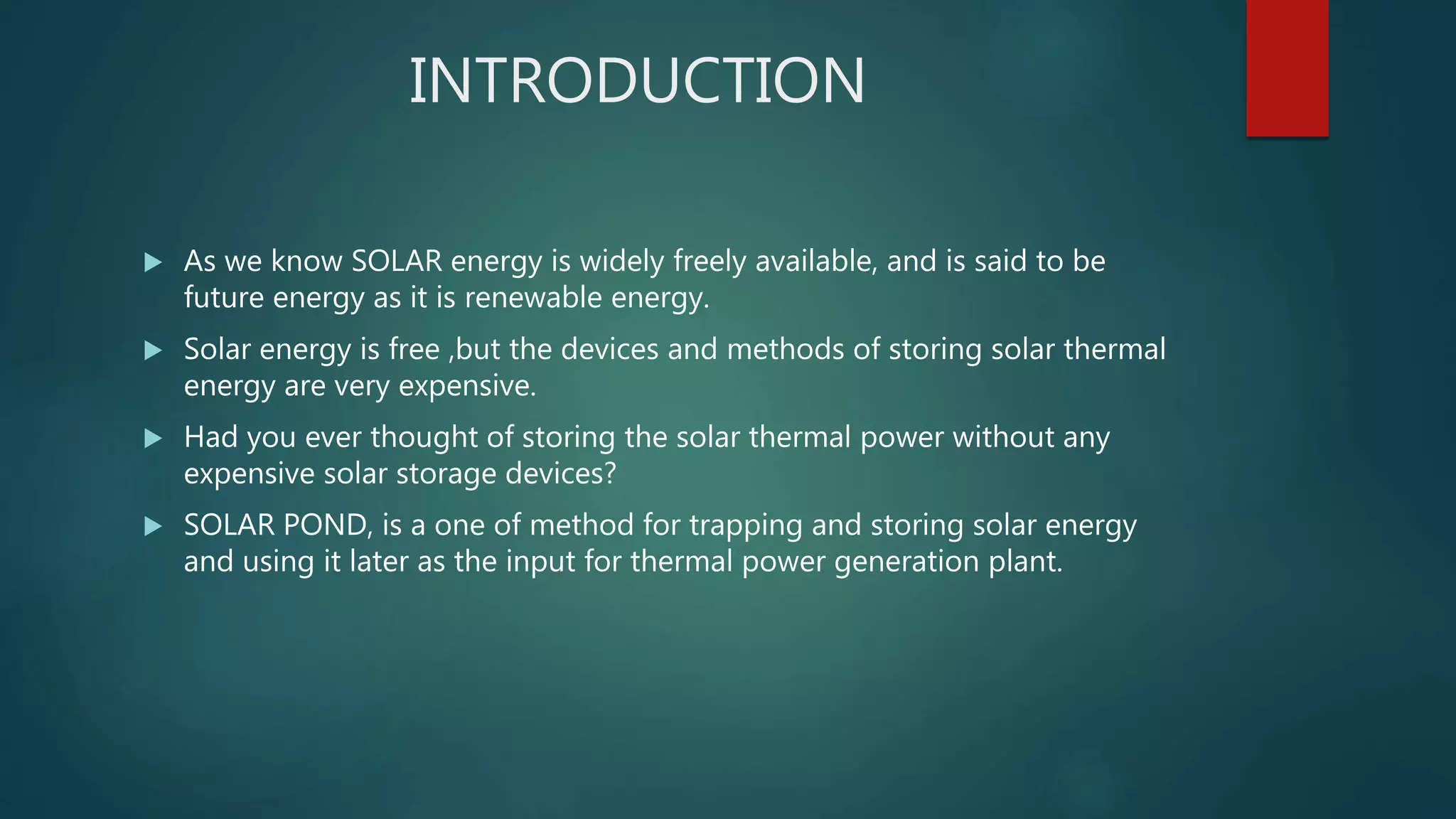 Solar ponds and its applications | PPTX