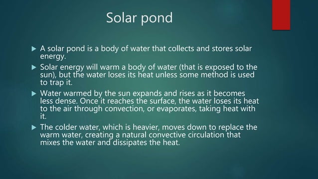 Solar ponds and its applications | PPTX