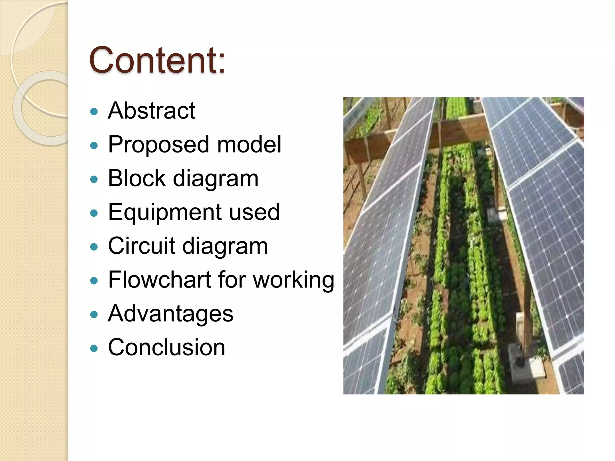 Solar power auto irrigation system | PPTX | Agriculture | Industries