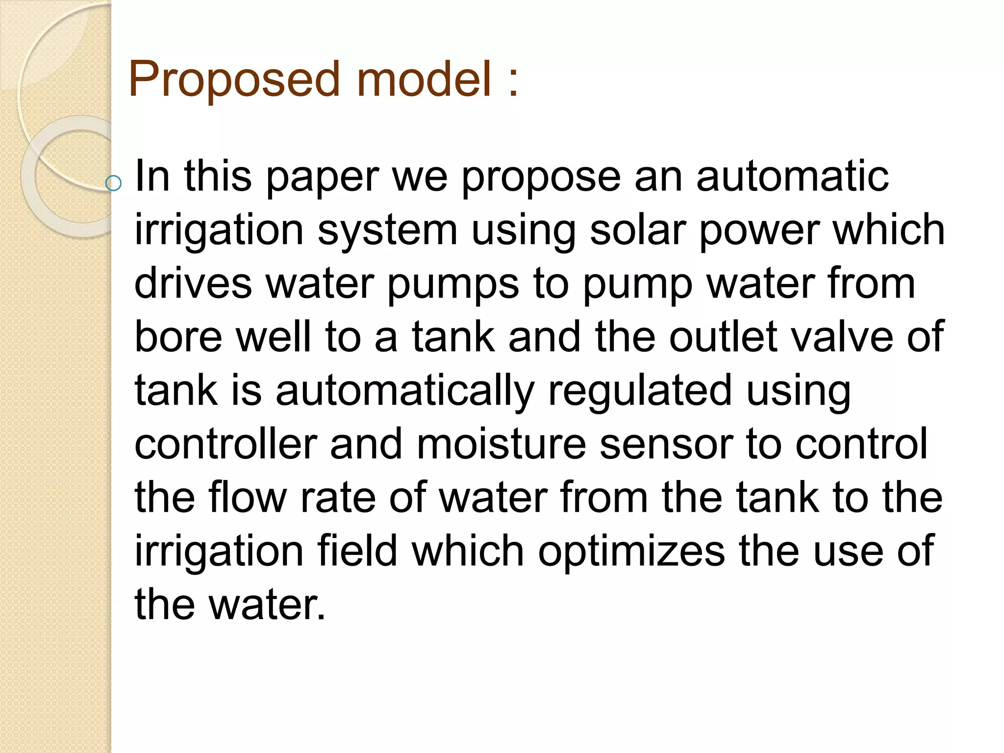 Solar power auto irrigation system | PPTX | Agriculture | Industries