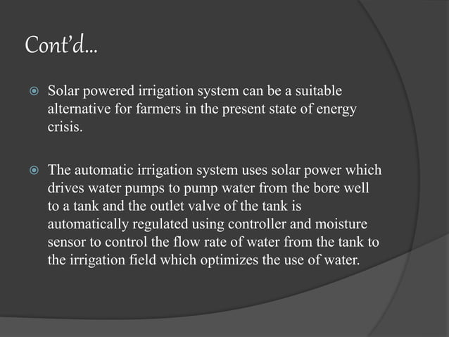 Solar powered automatic irrigation system | PPTX | Agriculture | Industries