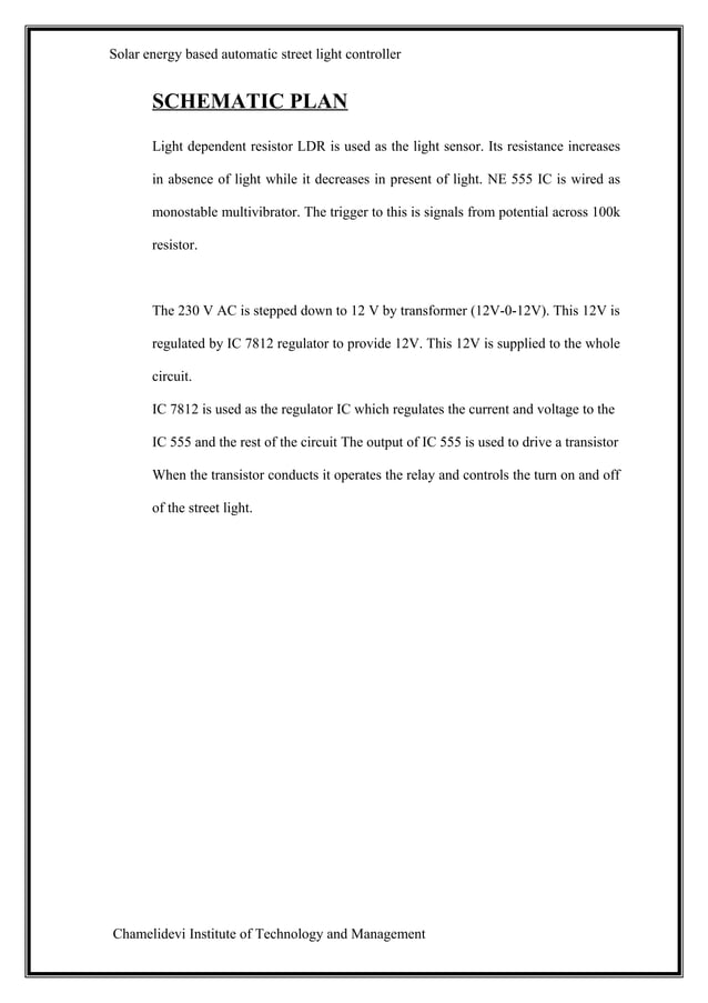 Solar powered automatic street light controller report | DOC | Consumer ...