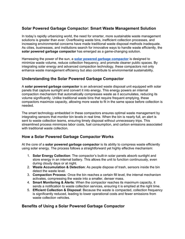 Solar Powered Garbage Compactor_ Smart Waste Management Solution.docx