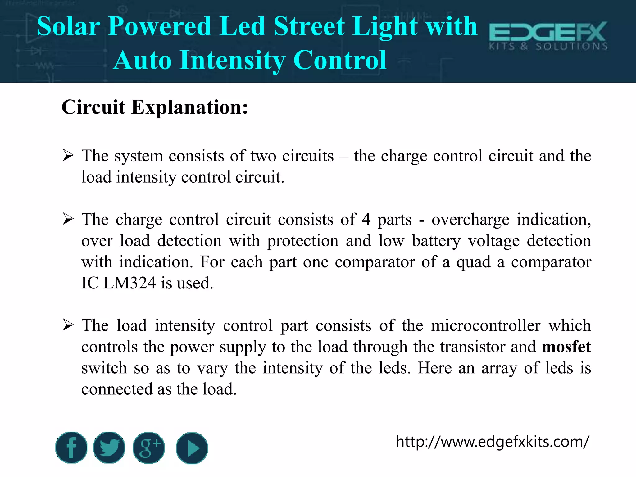 Solar Powered Led Street Light With Auto Intensity Control | PPTX