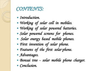 Solar power enabled mobile phones technology | PPT