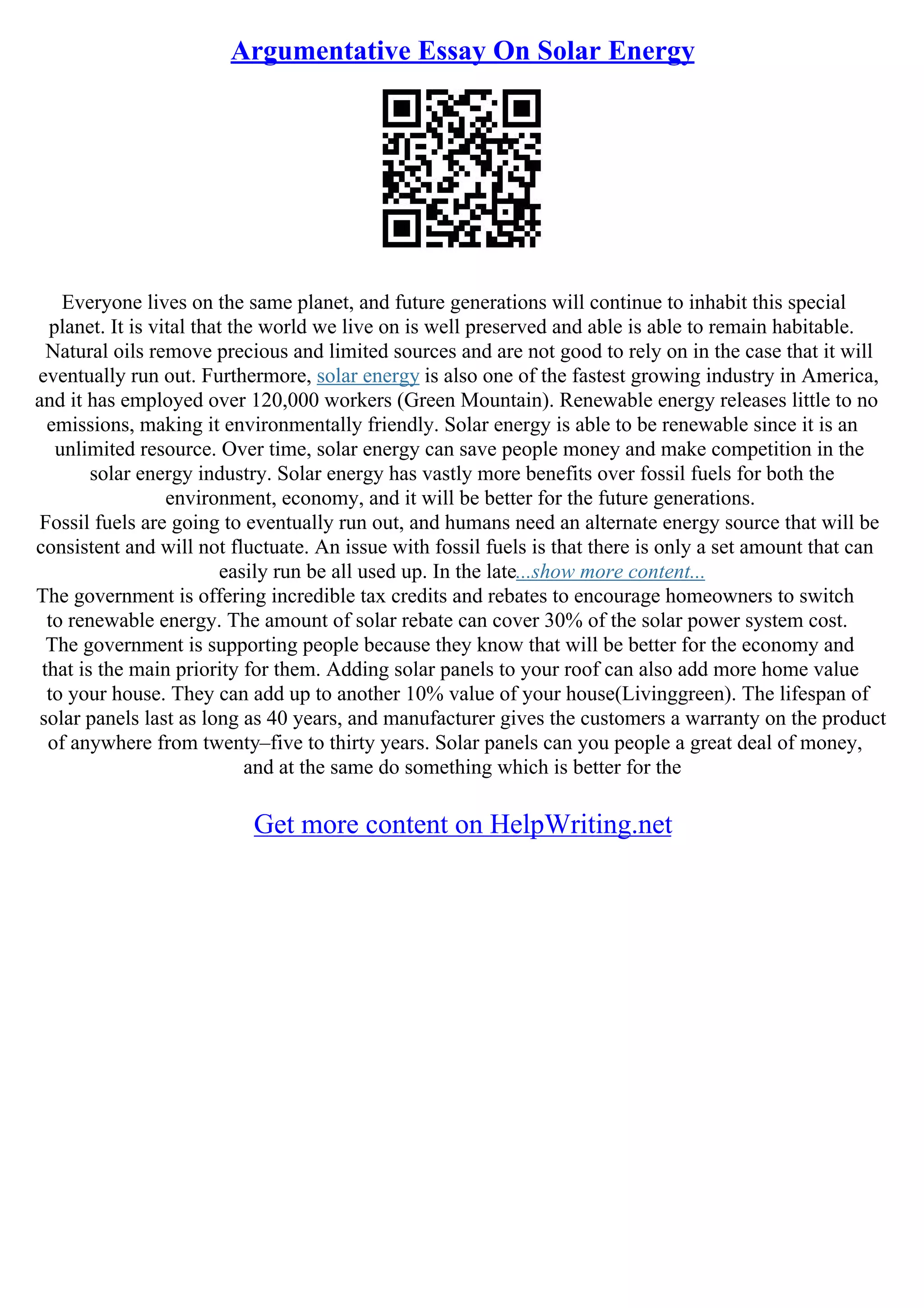 Solar Power Essay | PDF