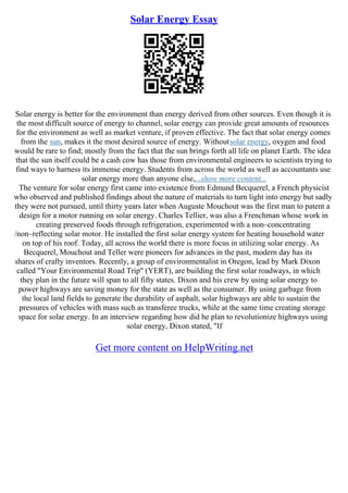 Solar Power Essay | PDF