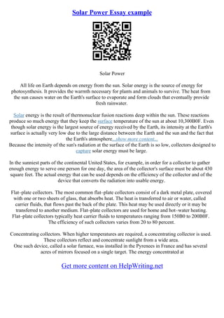 Solar Power Essay | PDF