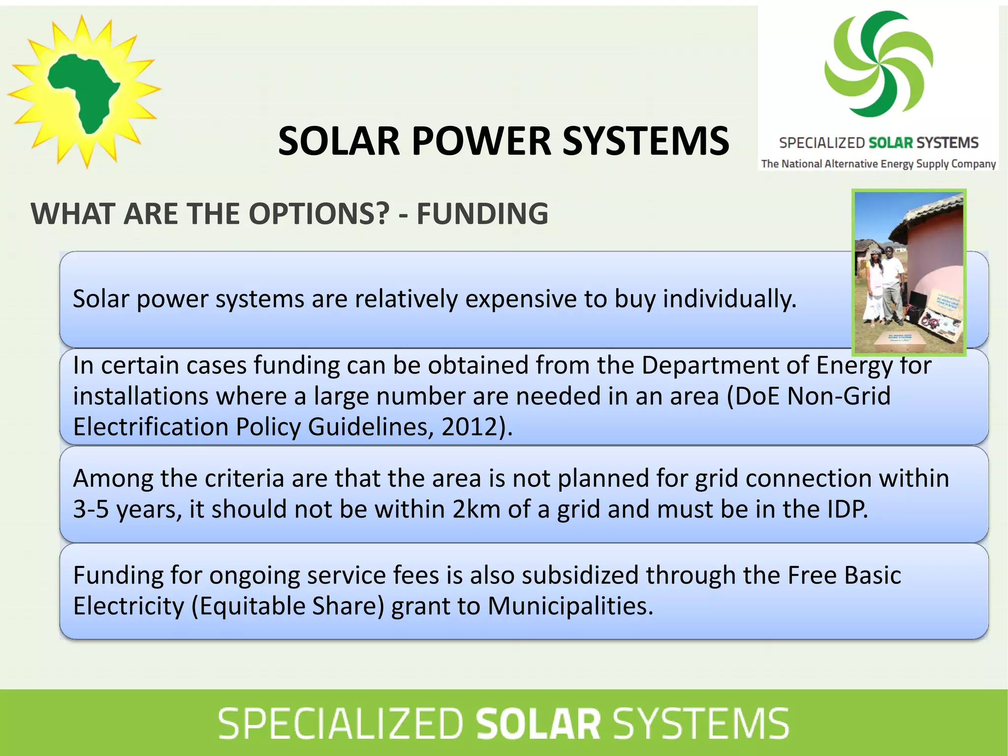 Solar power options – Ed Hill – Specialised Solar Systems | PPT