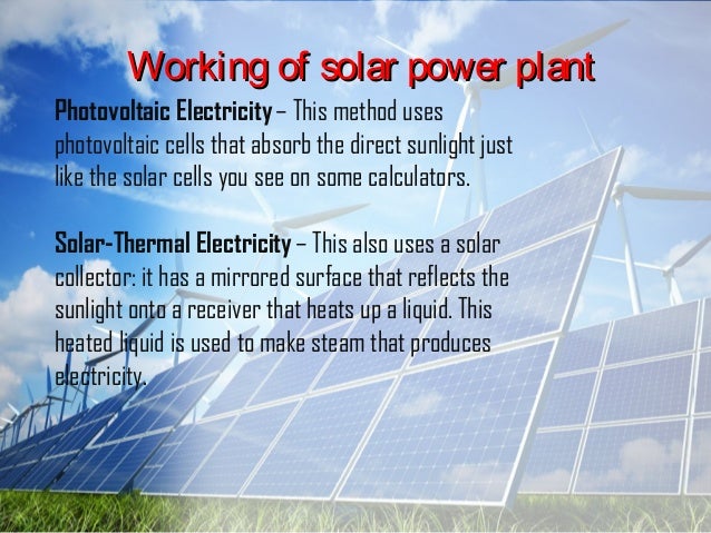 Solar Power Plant Working Principle
