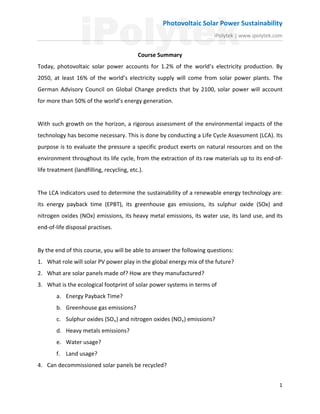 Solar Power Sustainability - Professional Development Course for ...