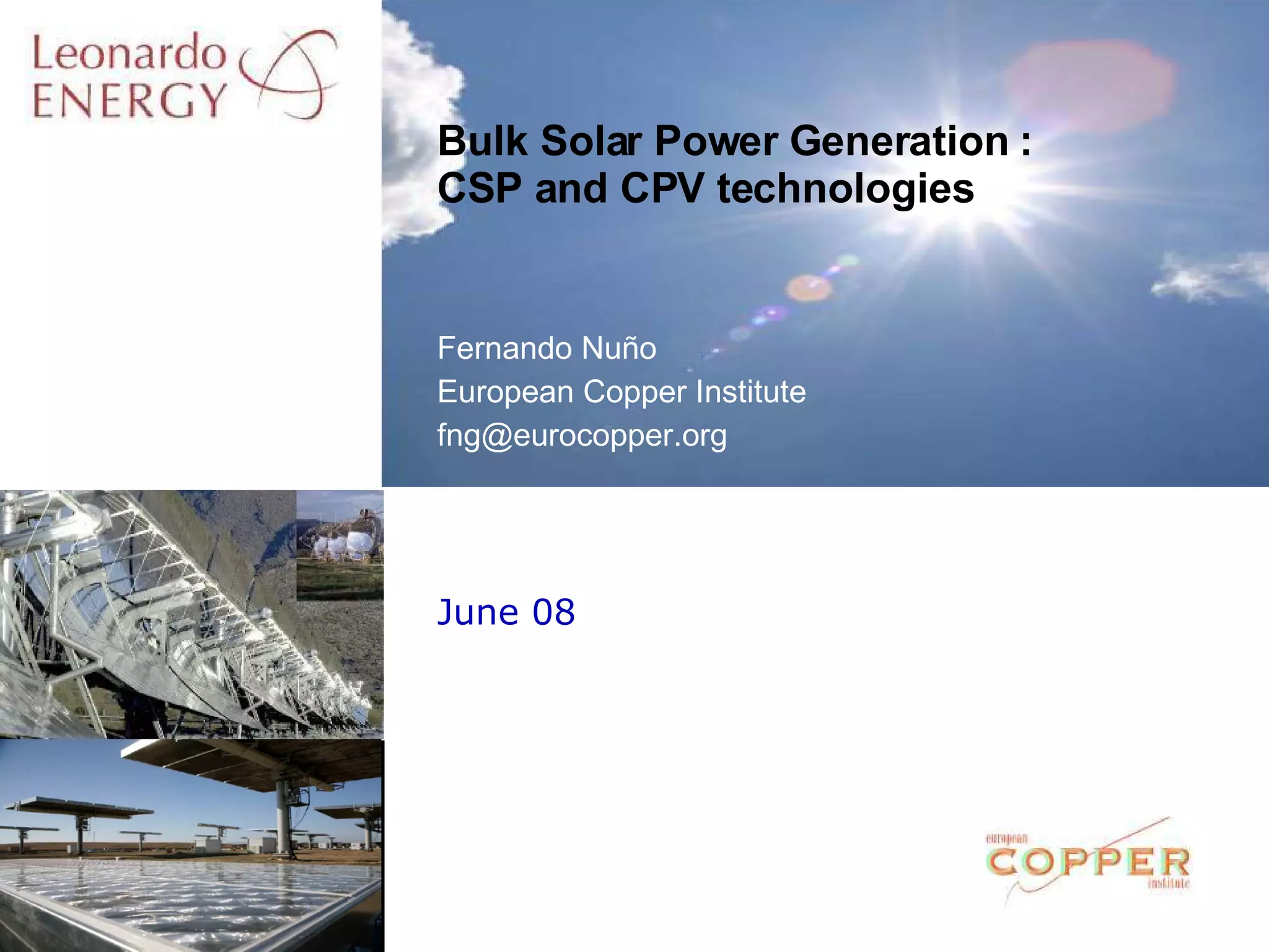 Bulk Solar Power Generation :CSP and CPV technologies | PPT