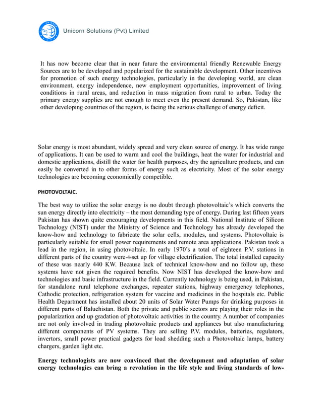 Solar System proposal | DOC | Power and Energy Industry | Industries