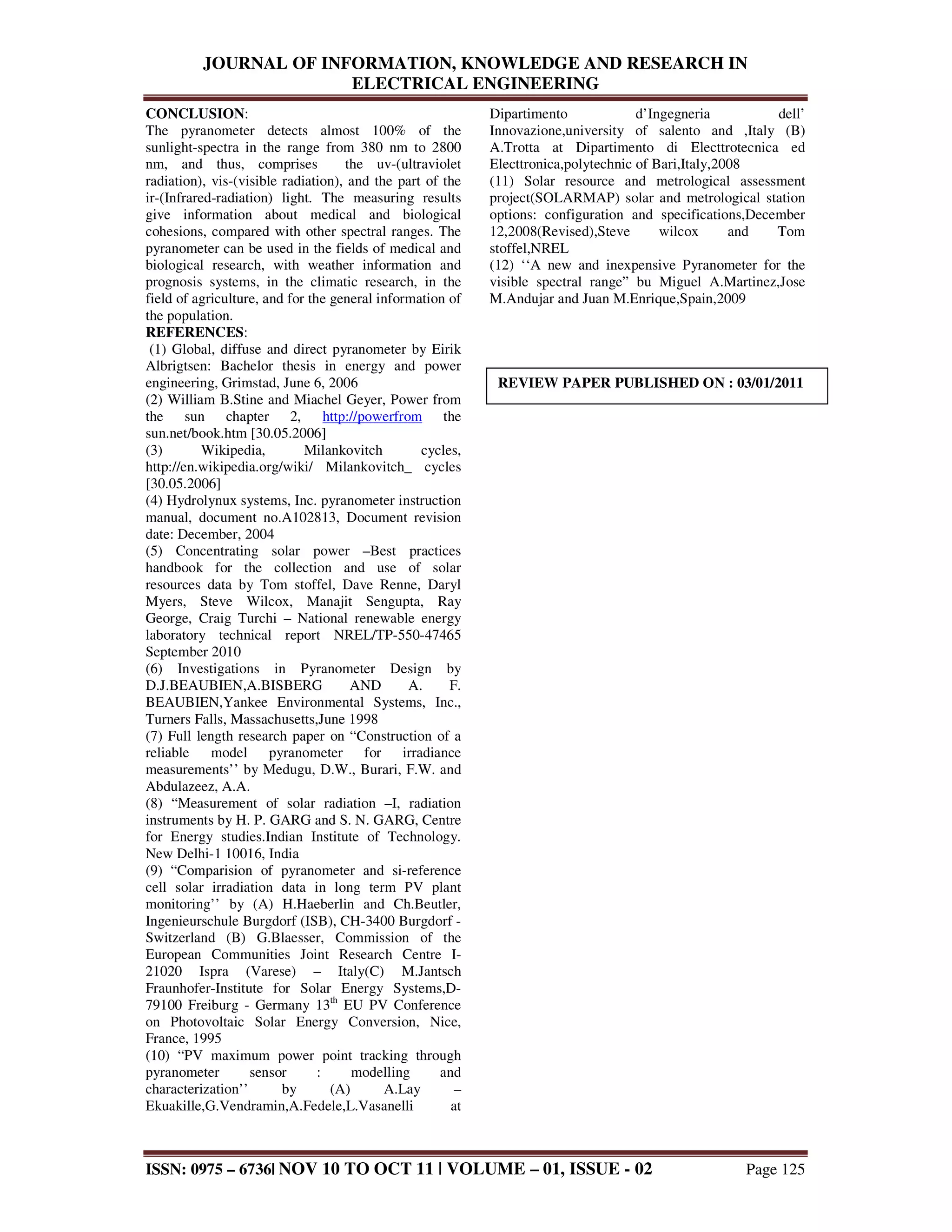 Solar radiation and pyranometer a review | PDF