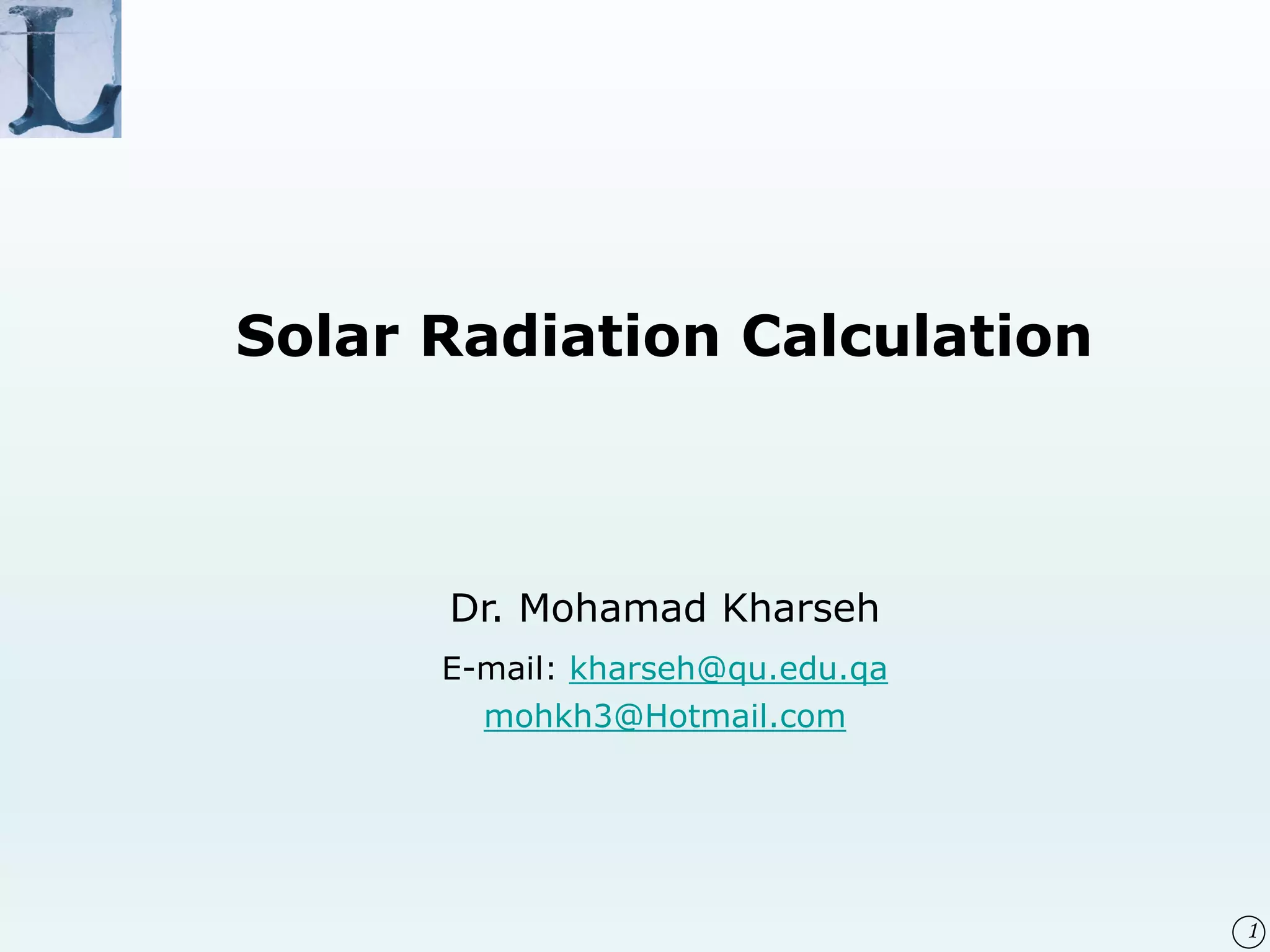Solar radiation calculation | PDF