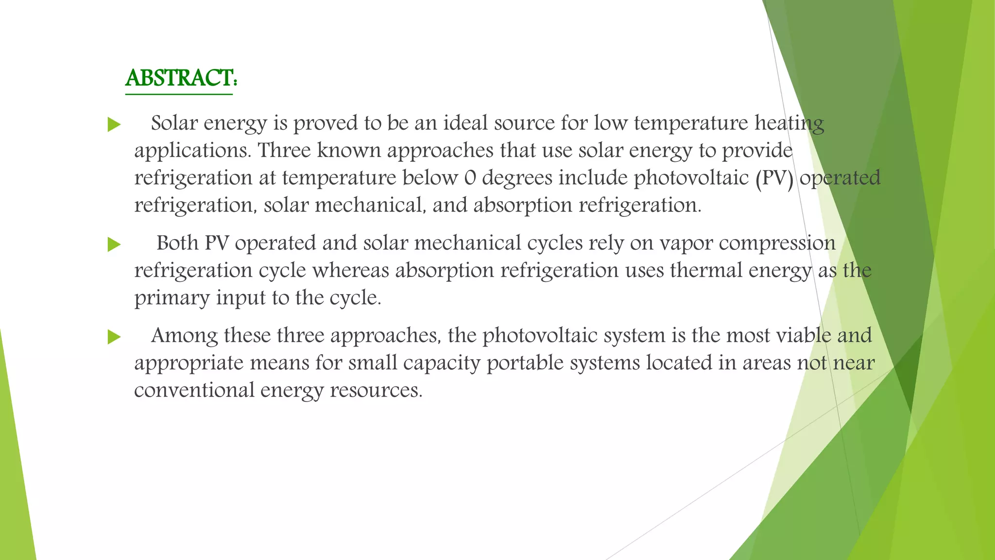 SOLAR REFRIGERATION SYSTEM | PPTX