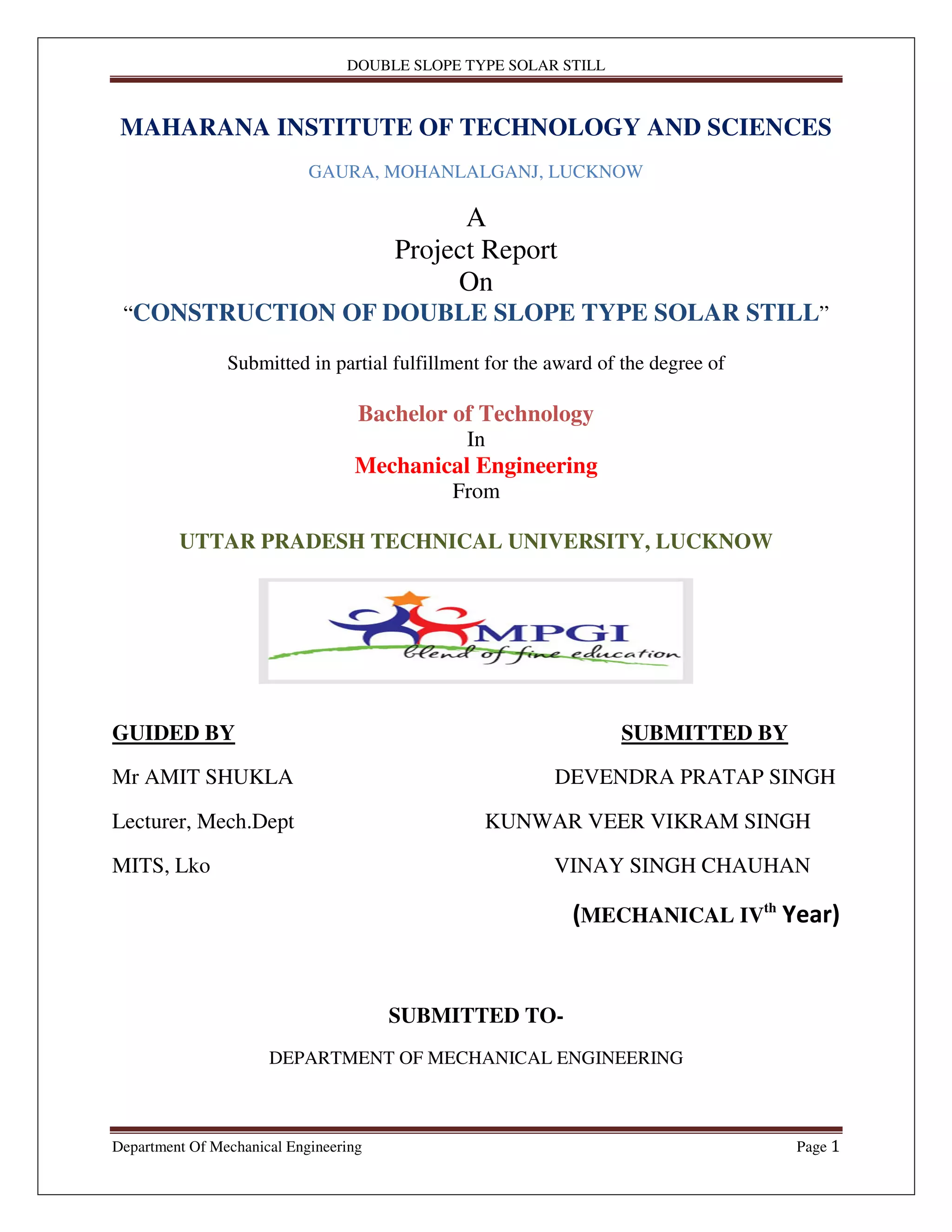 Solar still project report | PDF