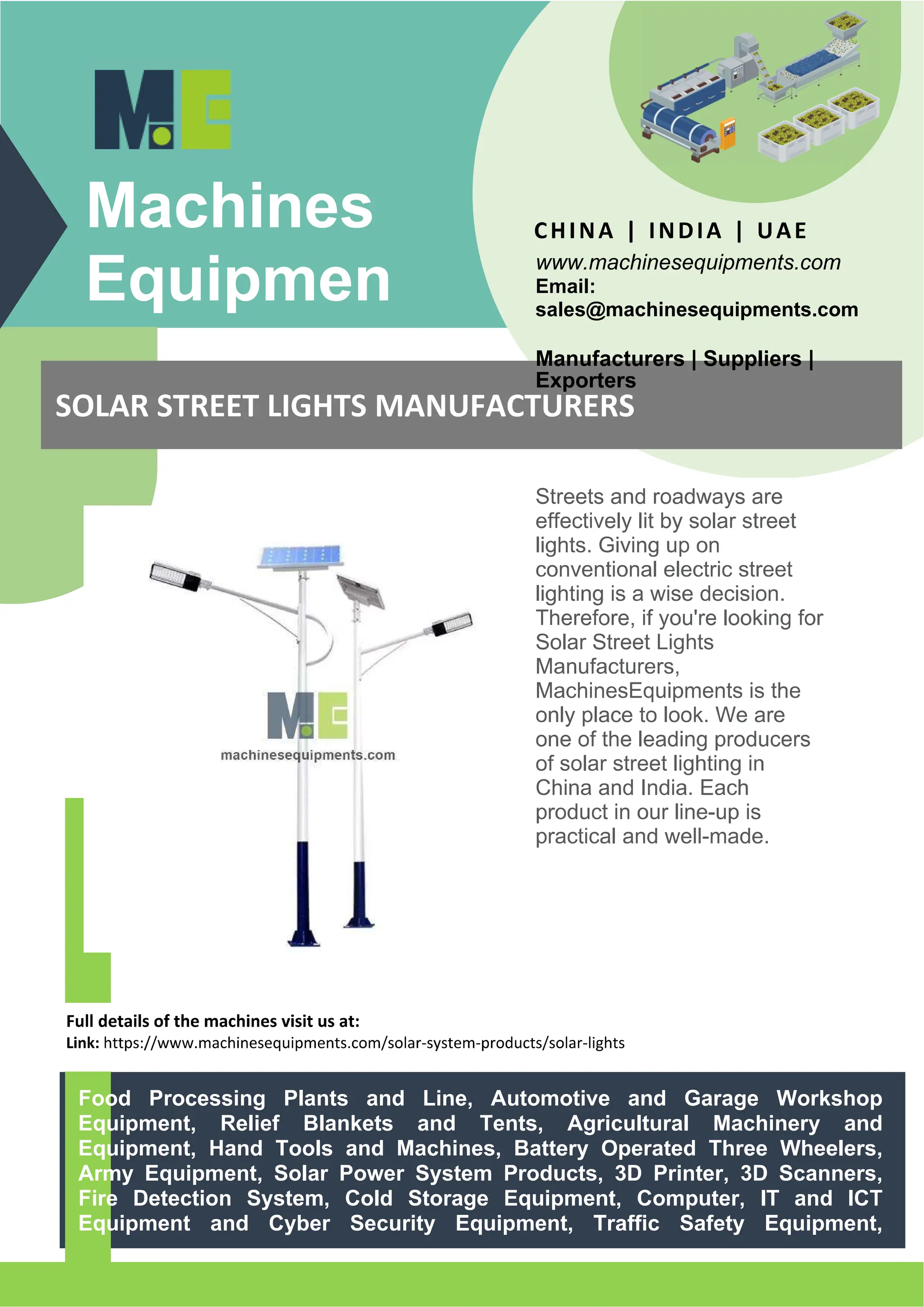 Solar Street Lights Manufacturers - Machines Equipments | PDF