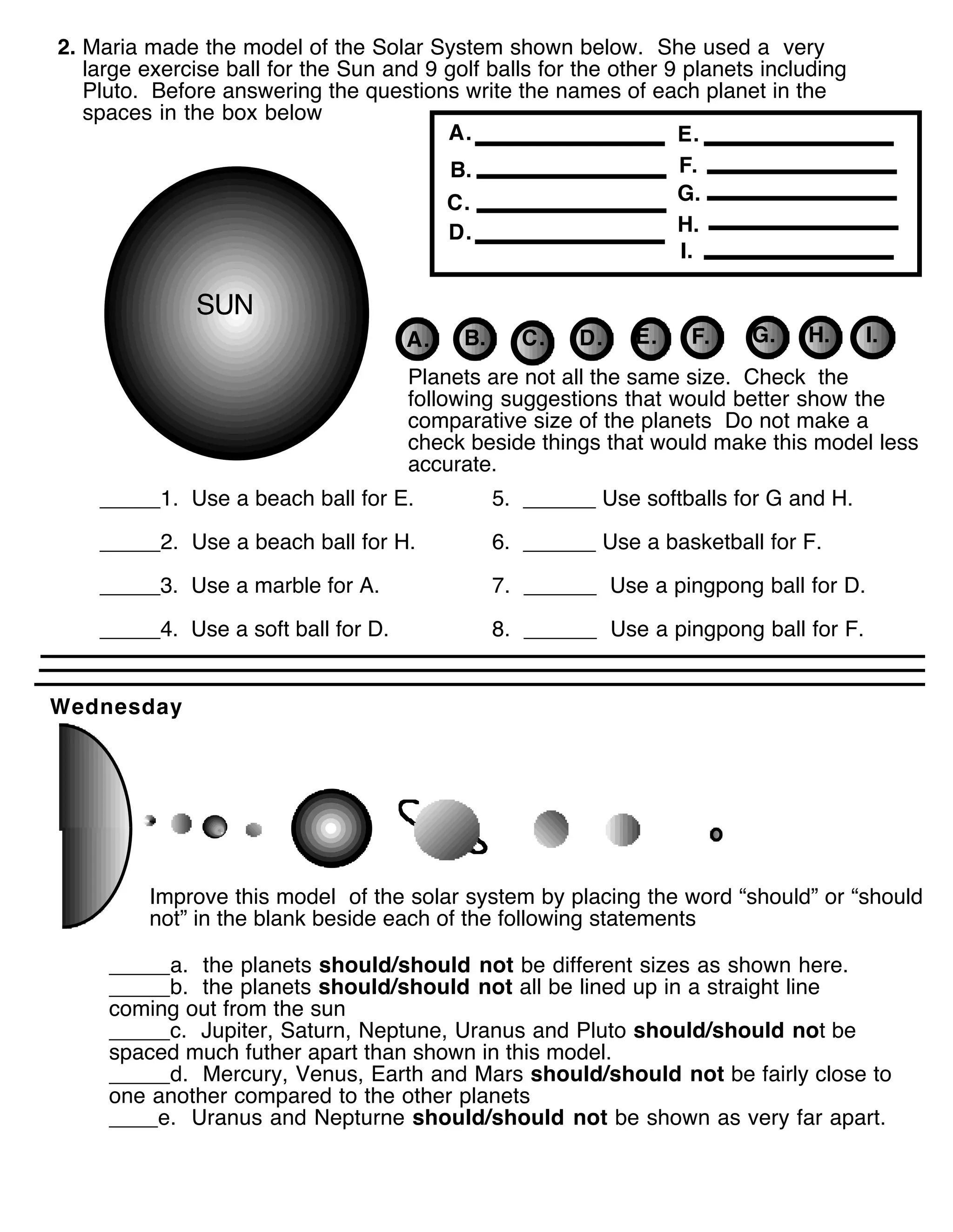 Solar system models (worksheet 3) | PDF