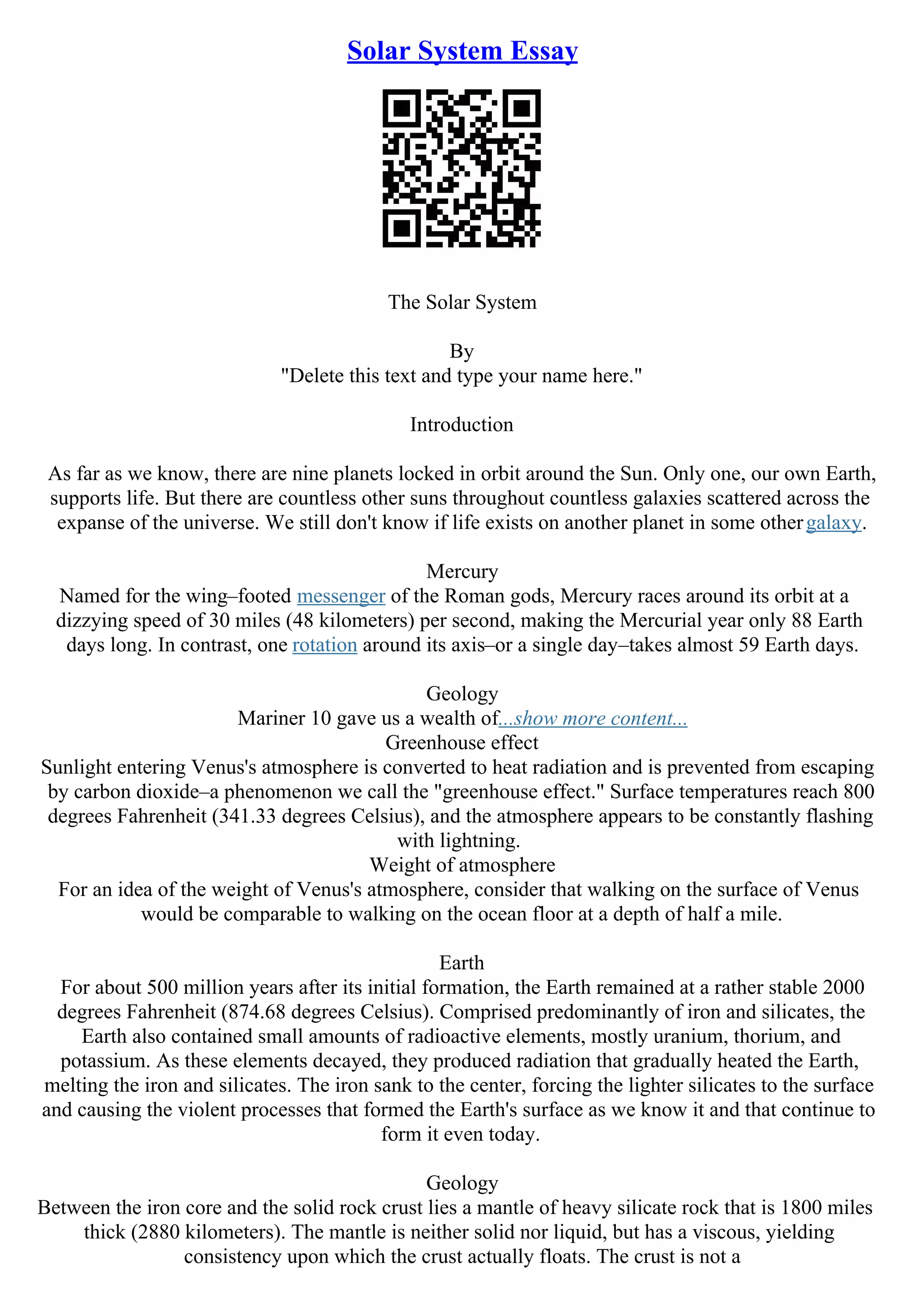 Solar System Essay | PDF