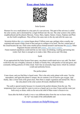 Solar System Essay | PDF
