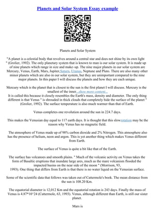 Solar System Essay | PDF