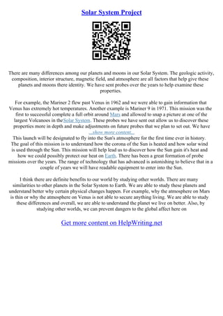 Solar System Essay | PDF
