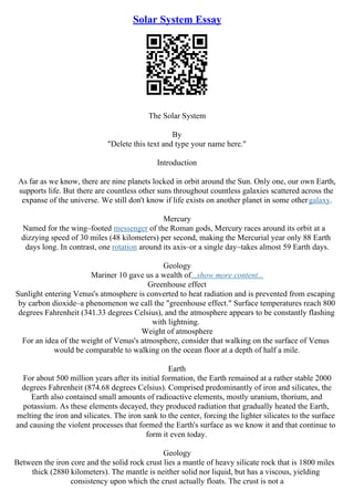 Solar System Essay | PDF