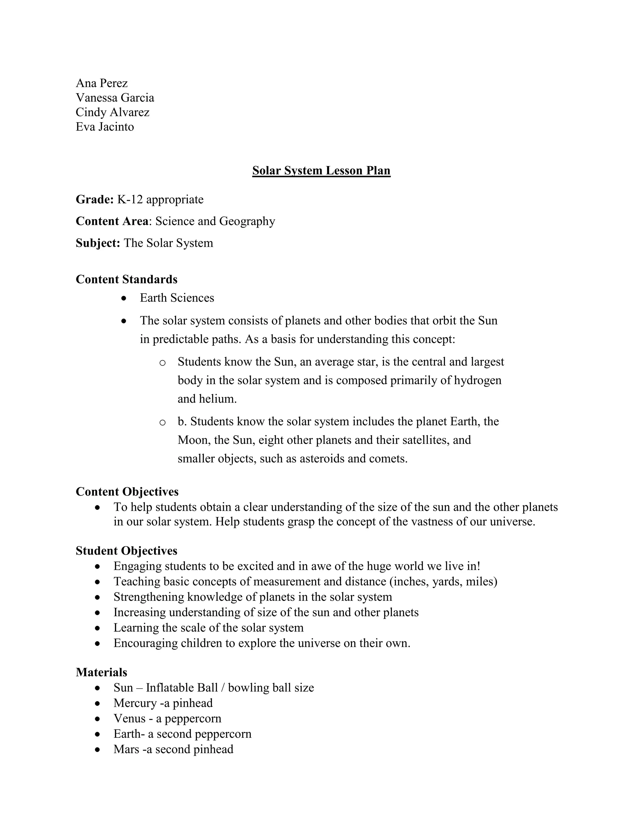 Solar system lesson plan | DOCX